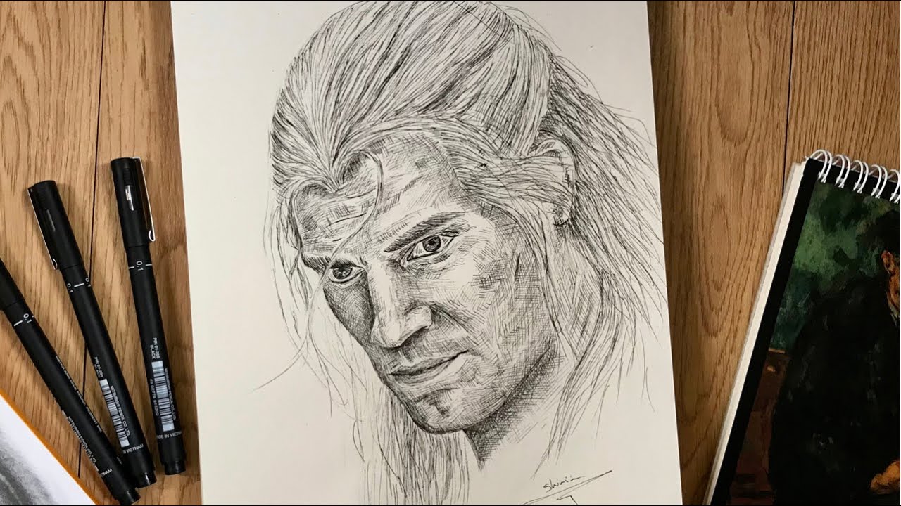 Drawing the Witcher: Geralt of Rivia(Henry Cavill) with Pen and Ink ...