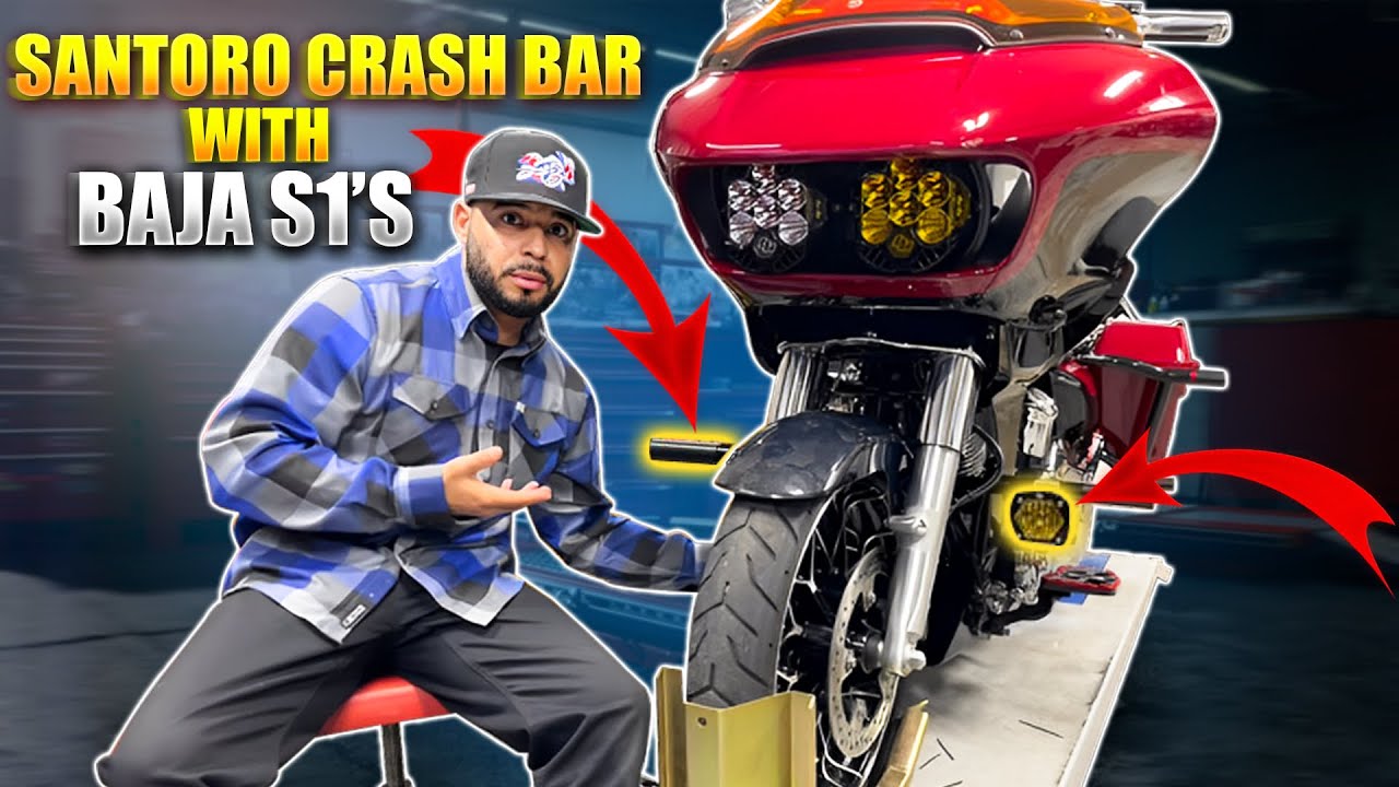 SANTORO FABWORX Not Yo Daddy crash bar with BAJA s1 lights INSTALL ...