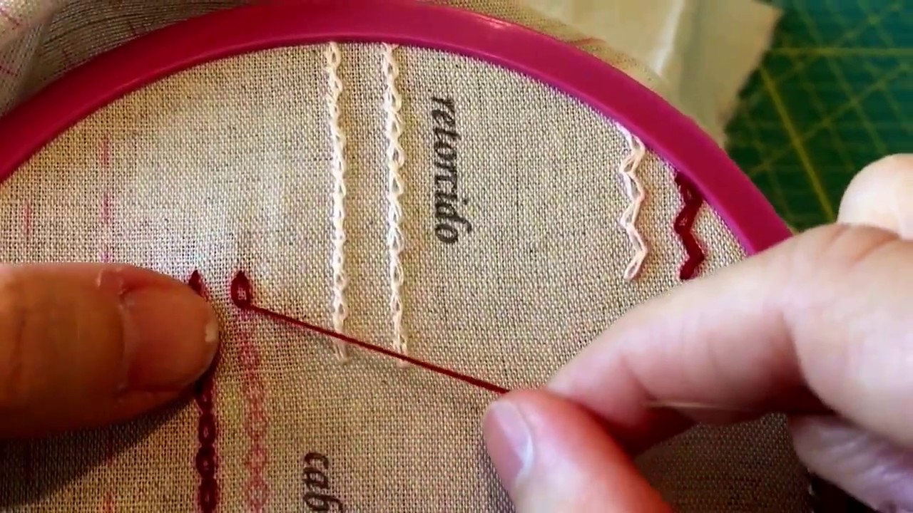 Aprender a bordar. Tutorial puntos de bordado. Punto cadeneta cableada o punto cadeneta anudada ...