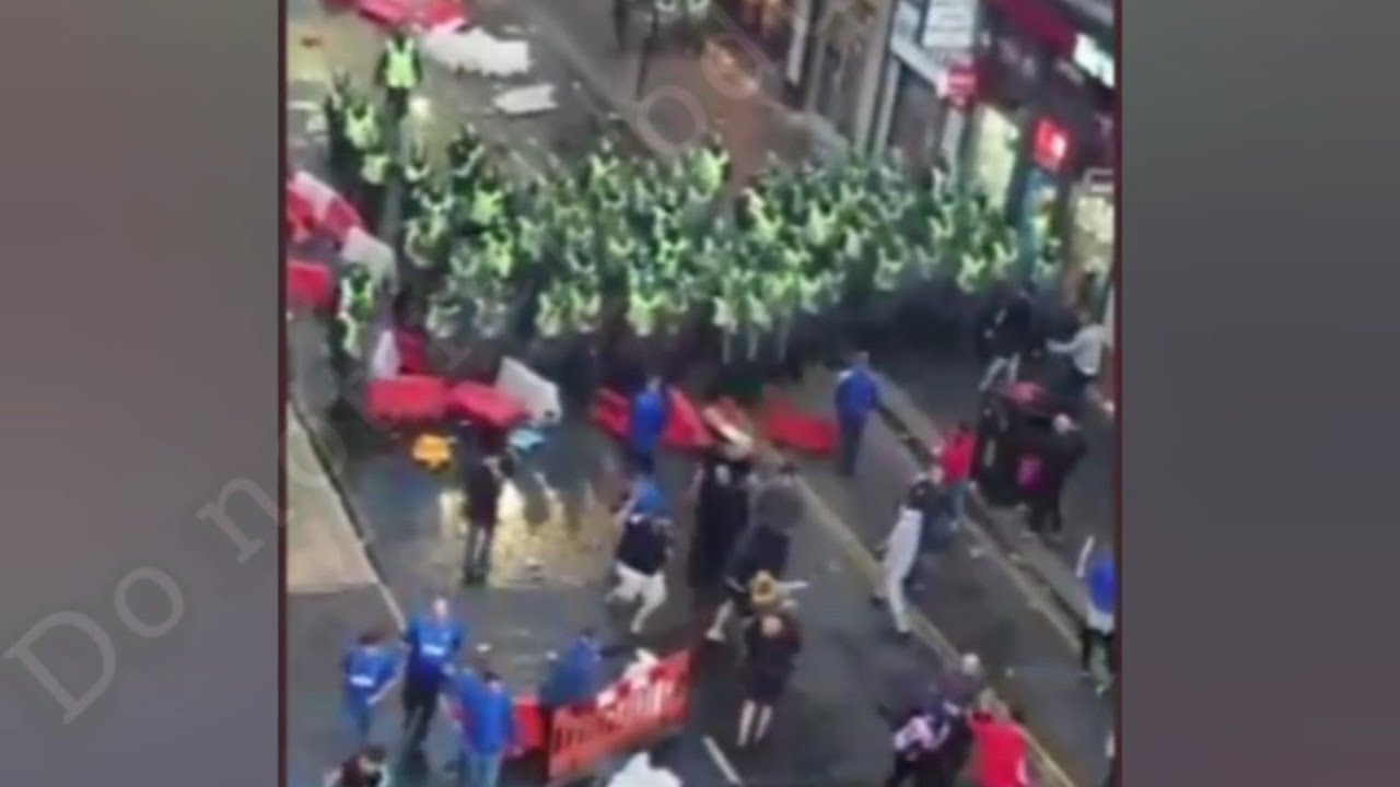 RANGERS FC FANS FIGHT WITH EACH OTHER AND RIOT WITH POLICE IN GLASGOW ...