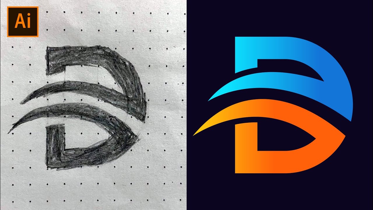 Adobe Illustrator Tutorial - How to Create Logo Design From Sketch ...