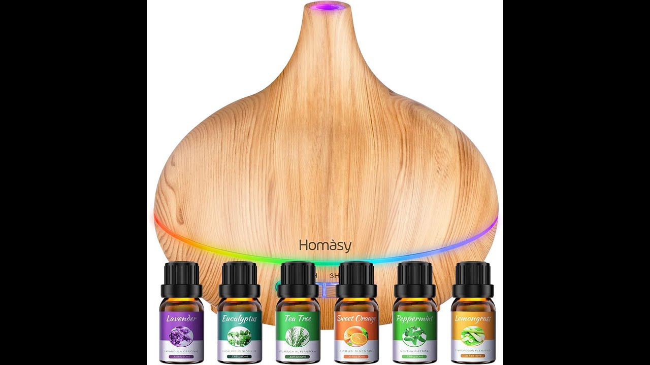 Homasy 500ml Aromatherapy Set Pure Essential Oil Diffuser Unboxing ...