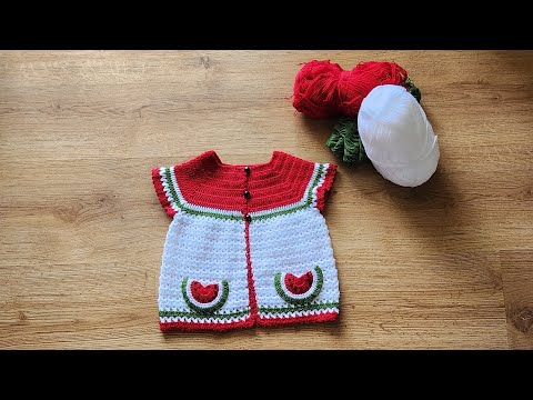 Lif ipi ile 6-12 ay bebeklere karpuz🍉 model bebek yeleği✌️Watermelon baby vest 👌