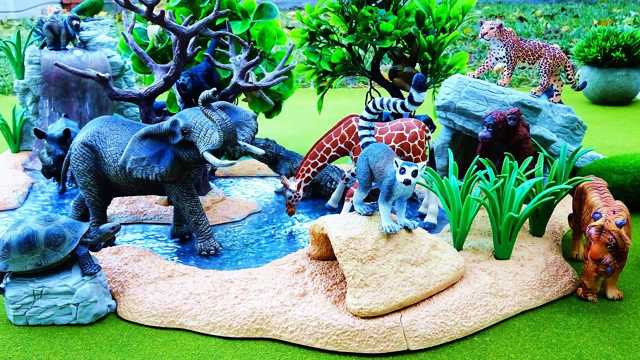 Fun Animal Figurines at the Waterhole - YouTube