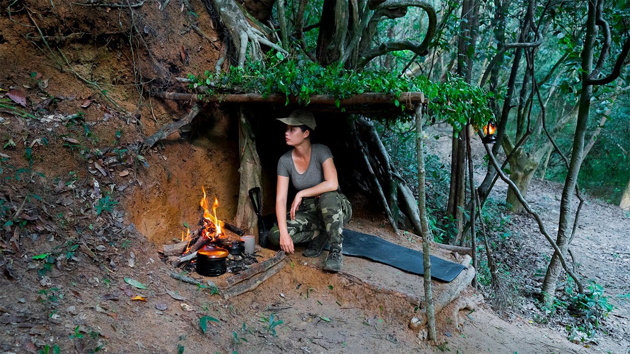 Full-Video: Solo Bushcraft in 2days, No Food | Survival Food in Forest ...