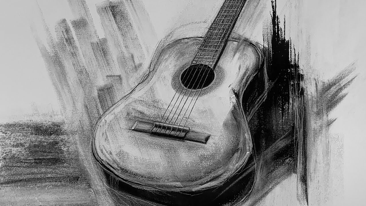 Pencil Drawing Of An Acoustic Guitar