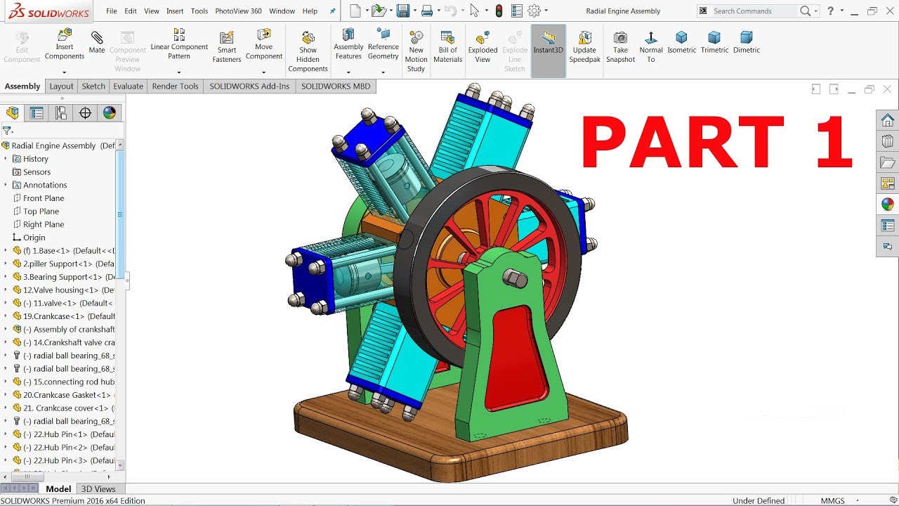 Solidworks tutorial | 6 Cylinder Radial Engine Part 1 - YouTube