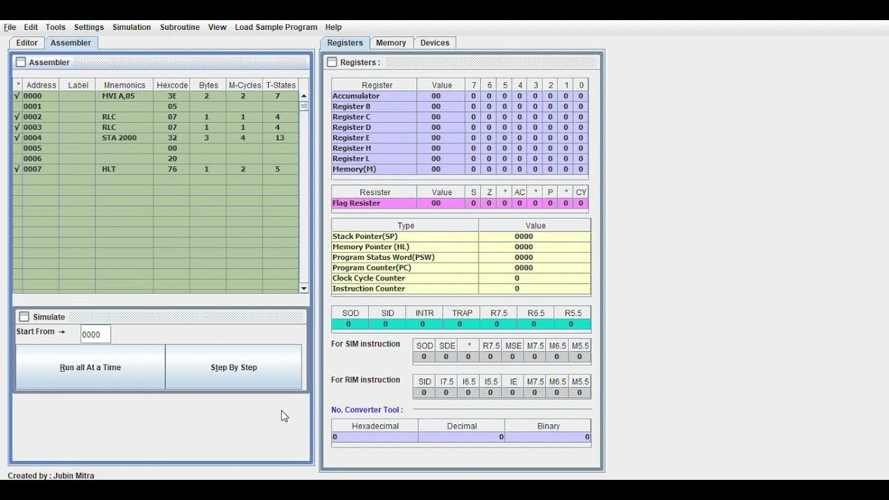 8085 Assembly Language Programming on Simulator - YouTube