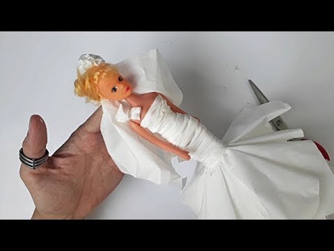 DYI How to make doll's Wedding dress by tissue paper - YouTube