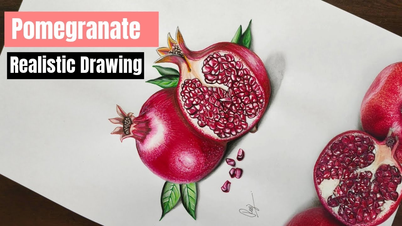 Pomegranate Realistic Drawing #drawing #pomegranate #art #fruit - YouTube