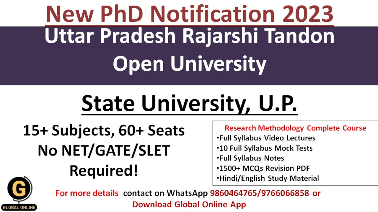 New PhD Notification 2023 At UPRTOU, U.P.| Uttar Pradesh Rajarshi ...