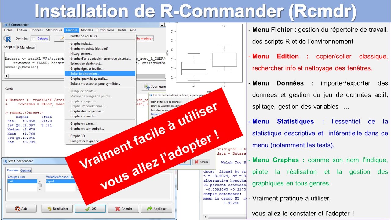 R Commander - Rcmdr - l'interface convivial pour R - YouTube