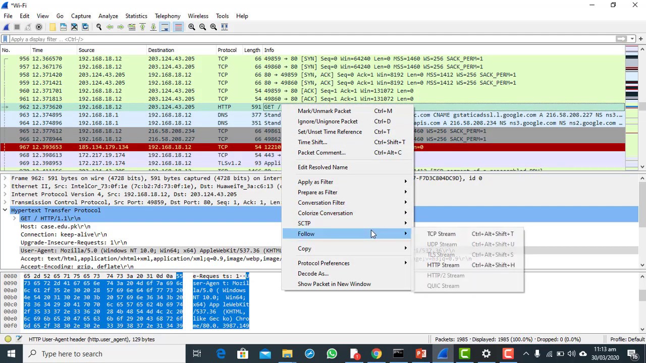 DCN course 2020 dns, tcp and http in wireshark - YouTube