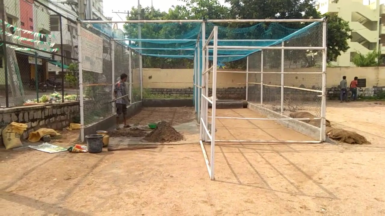 Cement pitch preparation in Vanasthali Cricket Academy Hyderabad - YouTube