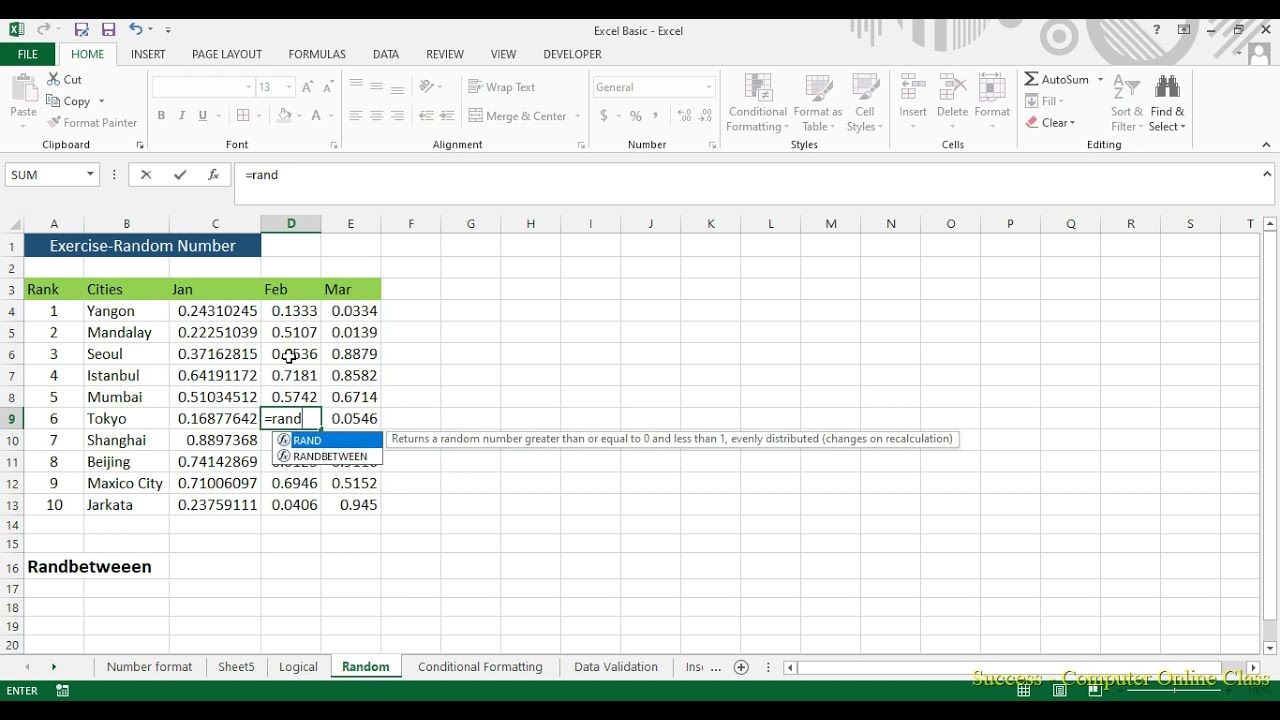 MS Excel Random Number Function YouTube MS Excel Random Number Function YouTube