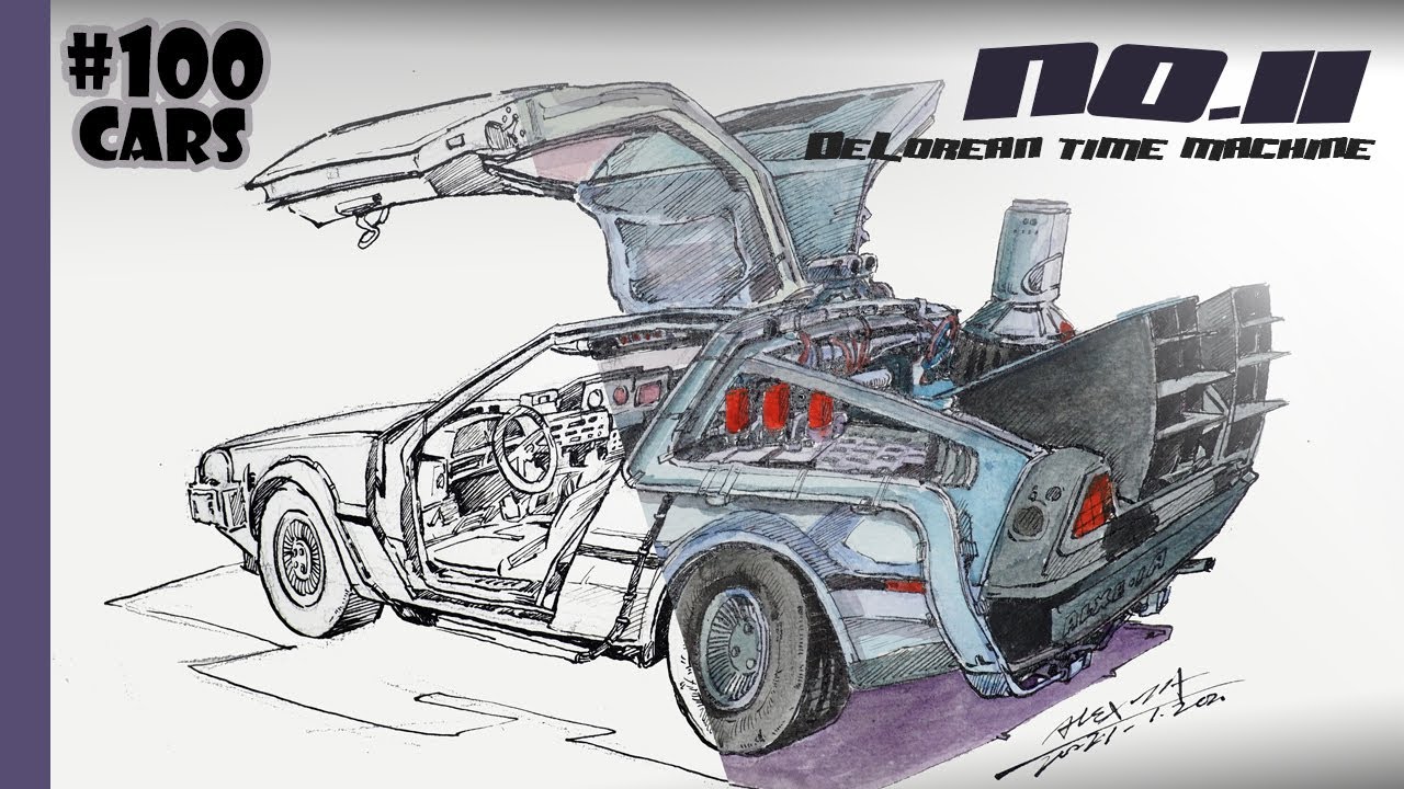 100 cars draw | NO.11 | Watercolor | Painting process | DeLorean time ...