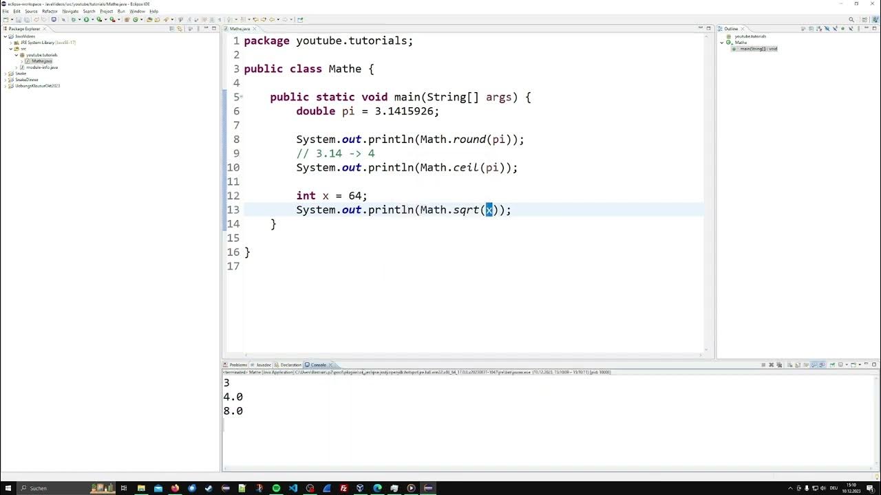 Programmieren in Java 1: Video 29 | Mathe-Funktionen - YouTube