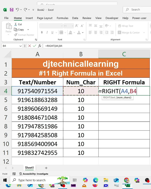RIGHT Formula in Excel | Deepak Jhanswa | #right #excel - YouTube