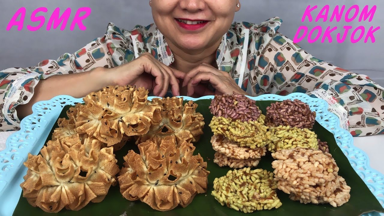 ASMR Kanom Dok Jok | ขนมดอกจอก | Eating Sounds | Light Whispers | Nana ...