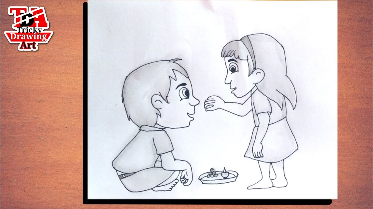 How to draw Bhai duj pencil sketche - YouTube