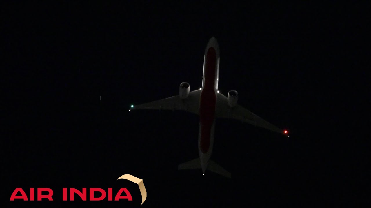 Air India Boeing 777-300ER flying overhead during the night - YouTube