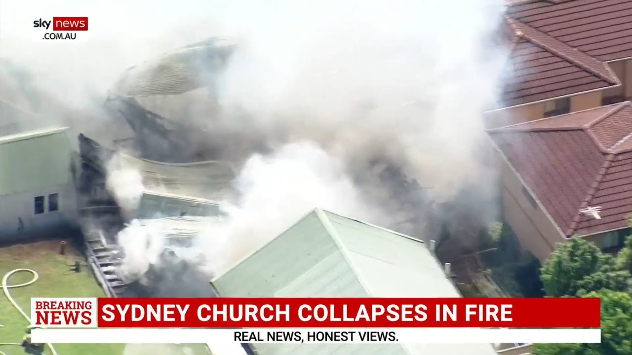Church in Western Sydney collapses in fire - YouTube