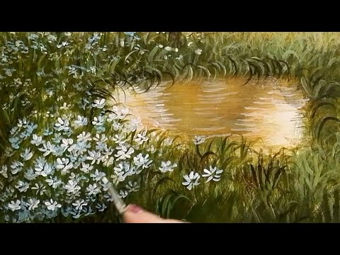 Grassland daisy flower painting | How to paint grass in acrylic ...