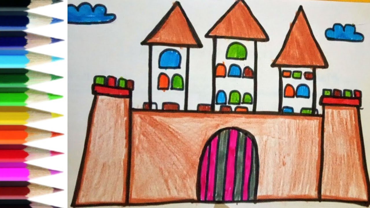 Draw Colouring of Castle for Kids// How to draw Castle for Kids - YouTube