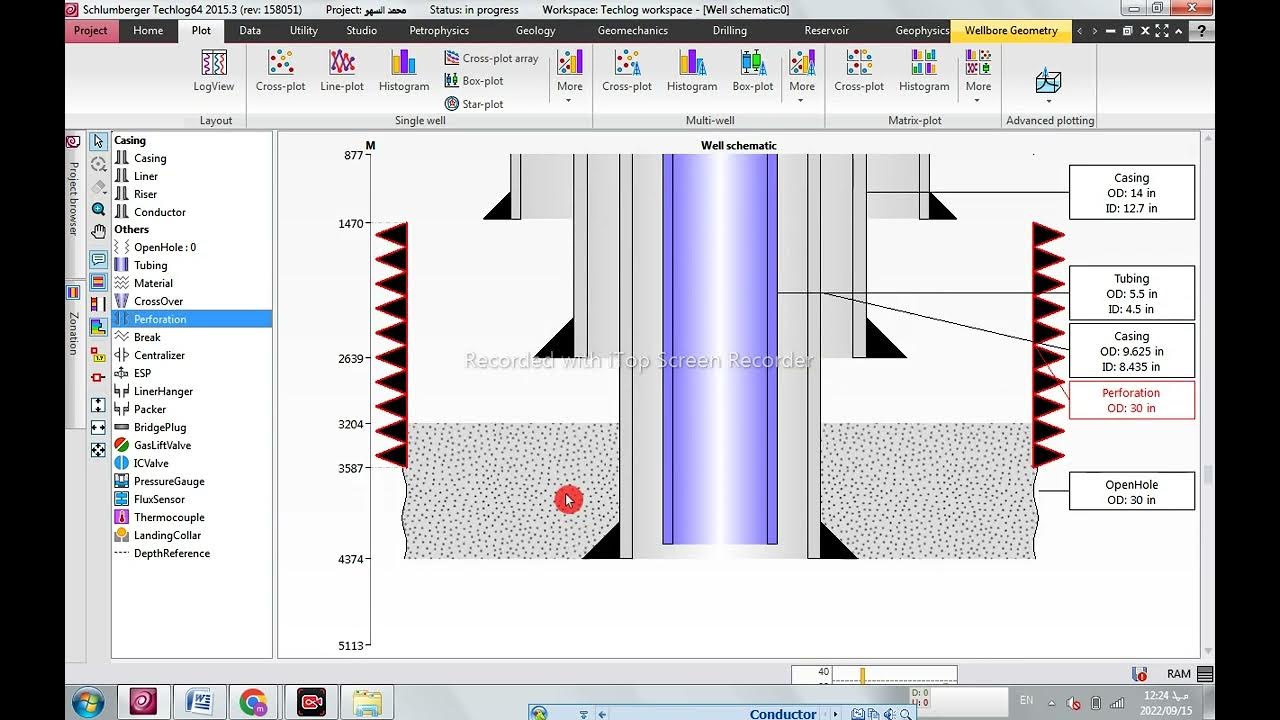 19-تصميم مقطع البئر (مواسير التغليف والانتاج) باستخدام برنامج techlog ...