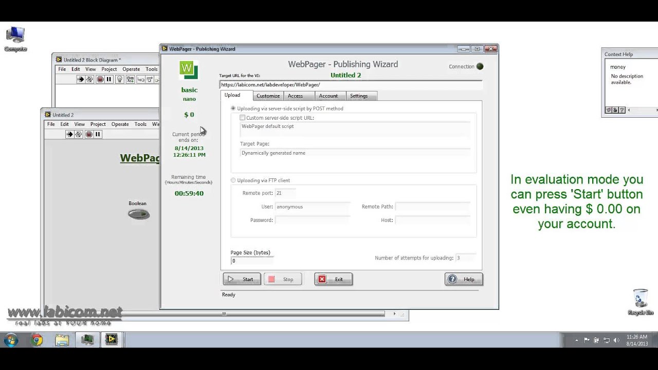 LabVIEW WebPager - Tutorial 2: 'Hello World' - Using WebPager Publishing Wizard for the first ...