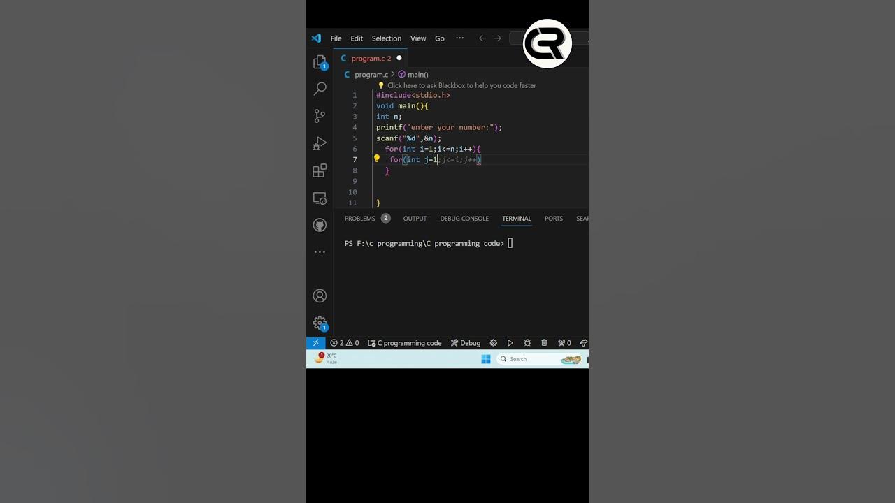 Print number in triangle shape in c programming #c #codercode #coding #coderroot #hacker # ...