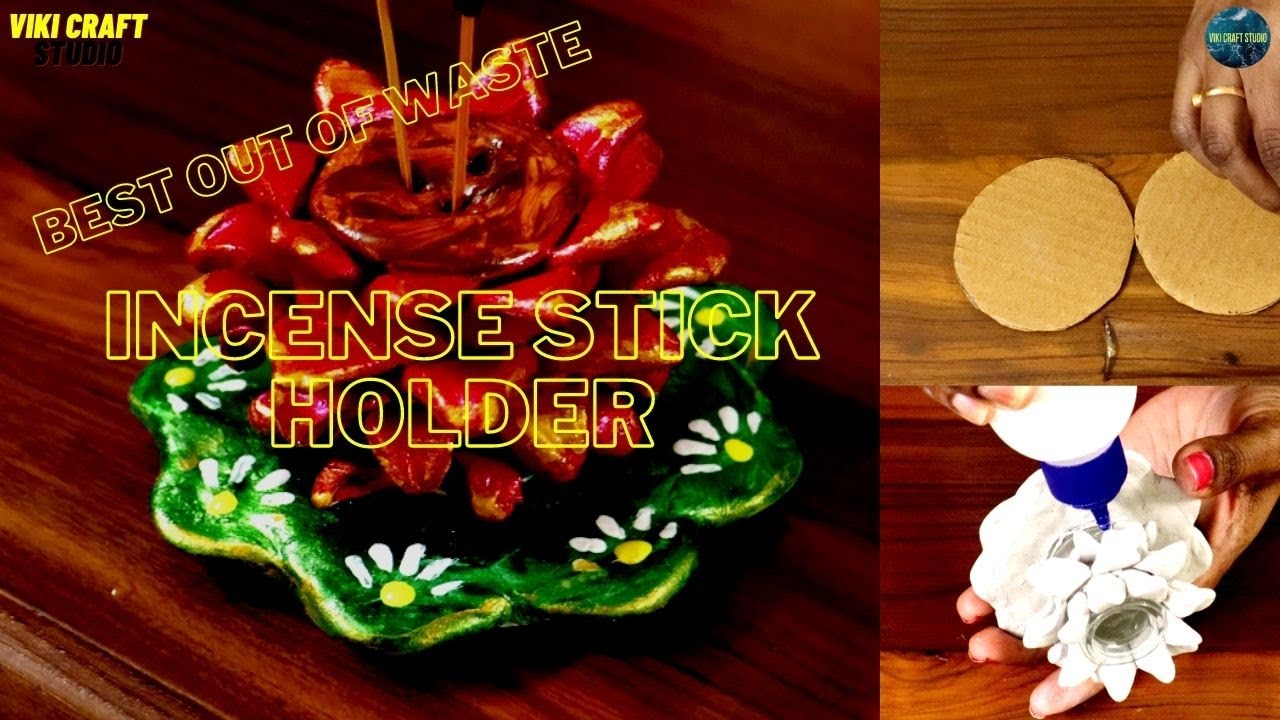 INCENSE STICK HOLDER | RECYCLE IDEAS | BEST OUT OF WASTE | POOJA DECOR IDEAS | VIKI CRAFT STUDIO ...