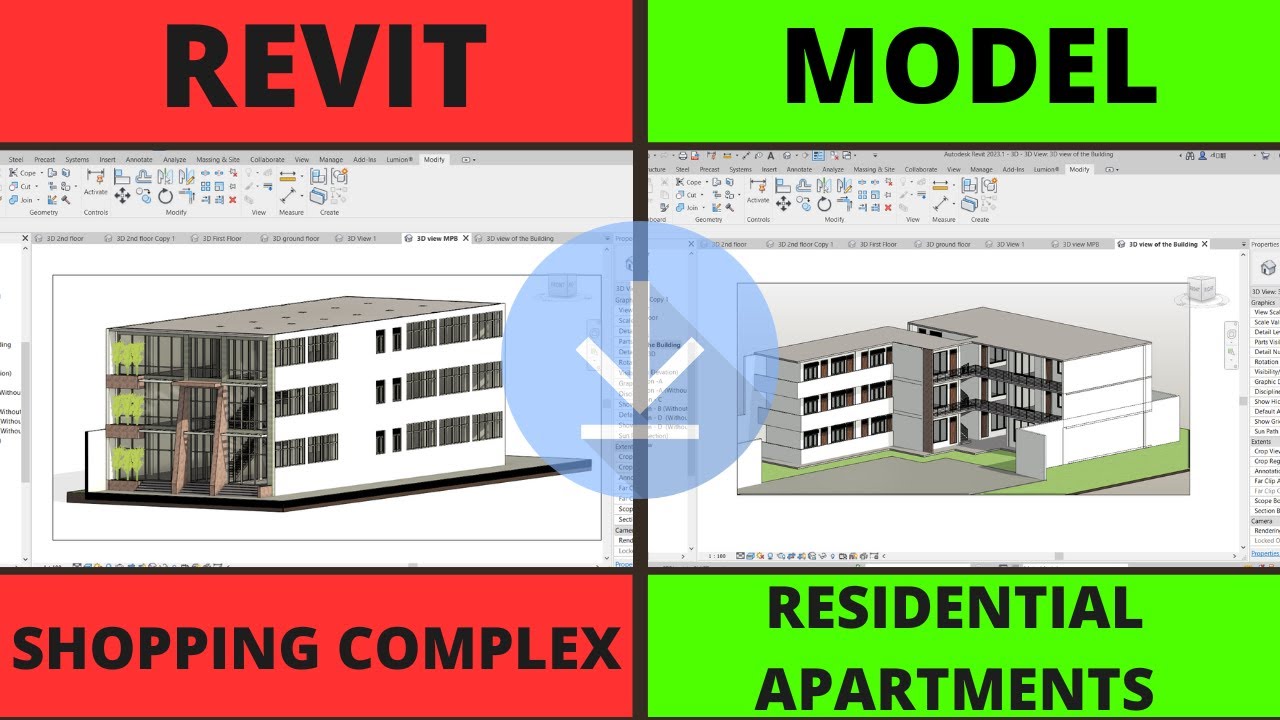 Stunning 3 Story Revit Model Commercial Shopping & Residential Complex ...