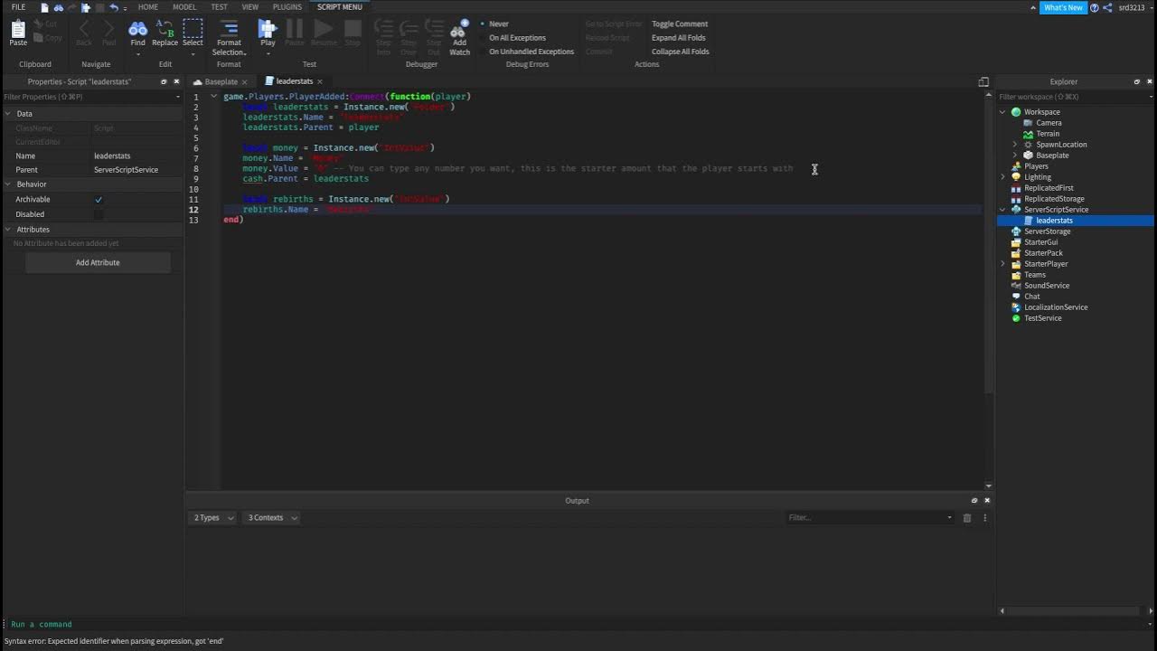 How to make a leaderstats script in Roblox Studio - YouTube