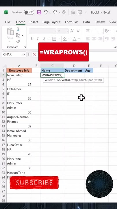 Excel wraprows Function - YouTube