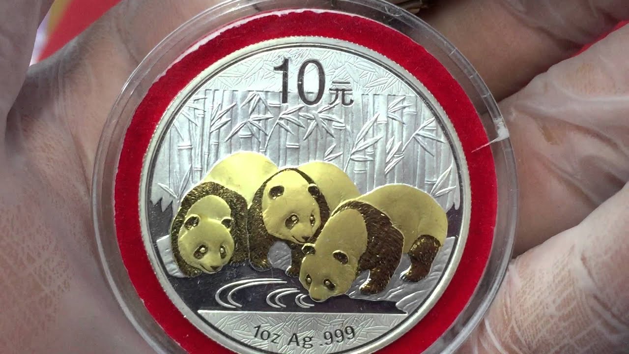 china panda pure gold plated silver coin 2014 - YouTube