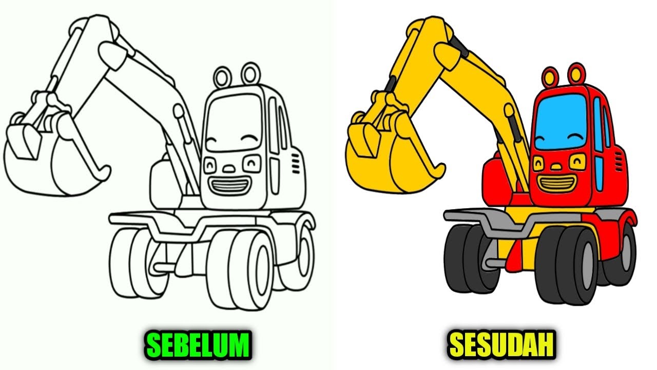 Mewarnai gambar tayo excavator (bego) untuk anak balita | belajar ...