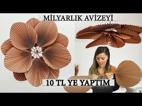 MİLYARLIK AVİZEYİ 10 TL' ye YAPTIM | DIY ODA DEKORU | KAĞITTAN YELPAZE AVİZE  | Tuğçe Sarıcaoğlu