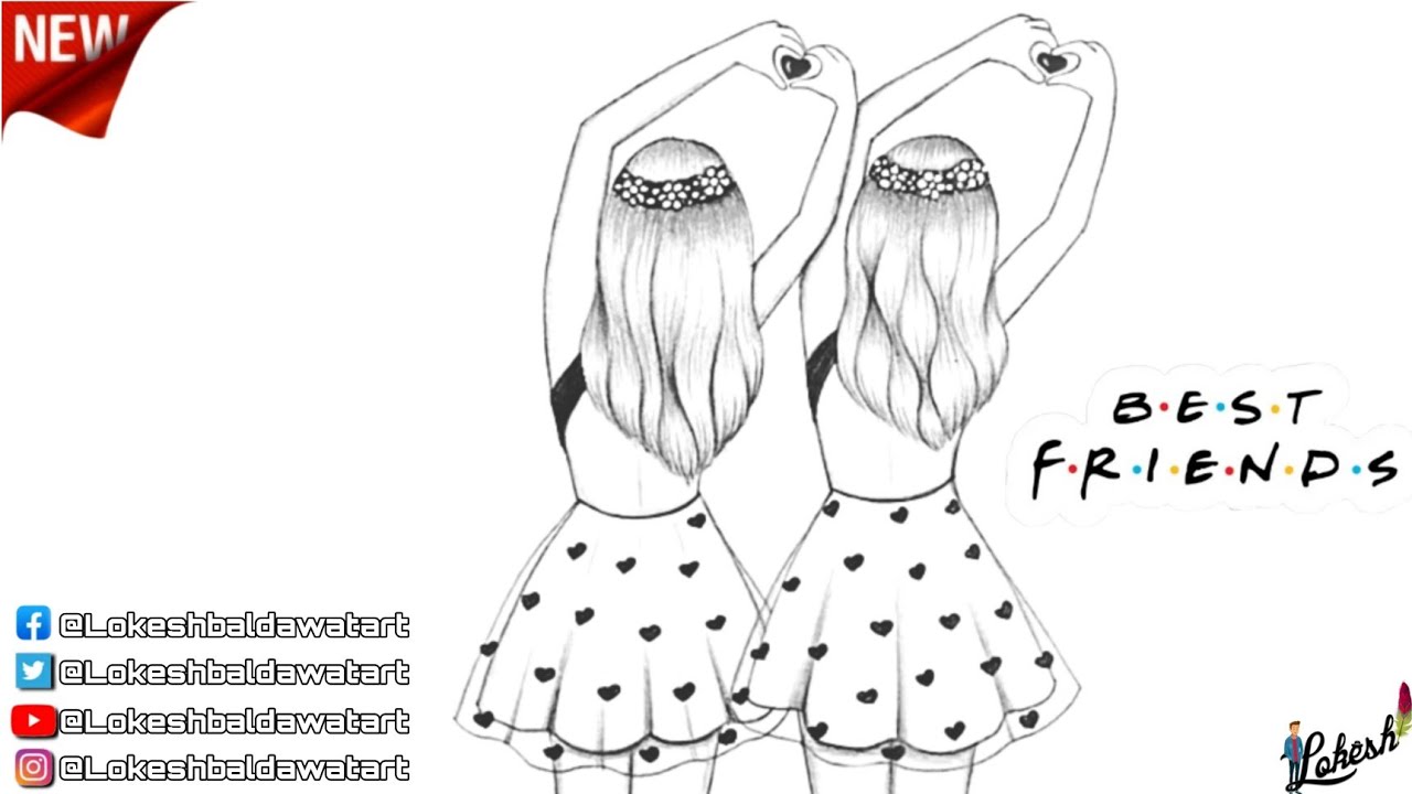 how to draw two girl pencil drawing||friendship pencil drawing||easy ...