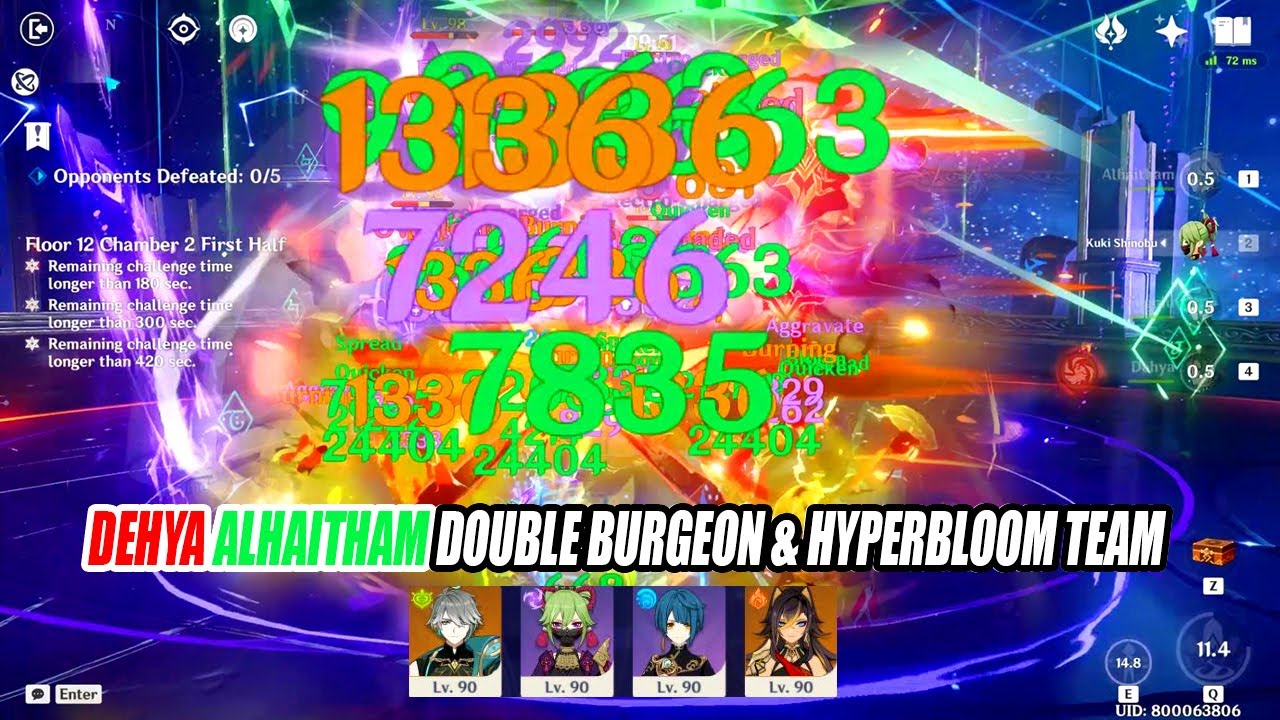 Dehya Alhaitham Kuki Xingqiu Double Burgeon & Hyperbloom Reaction Team - 3.5 Floor 12 Showcase ...