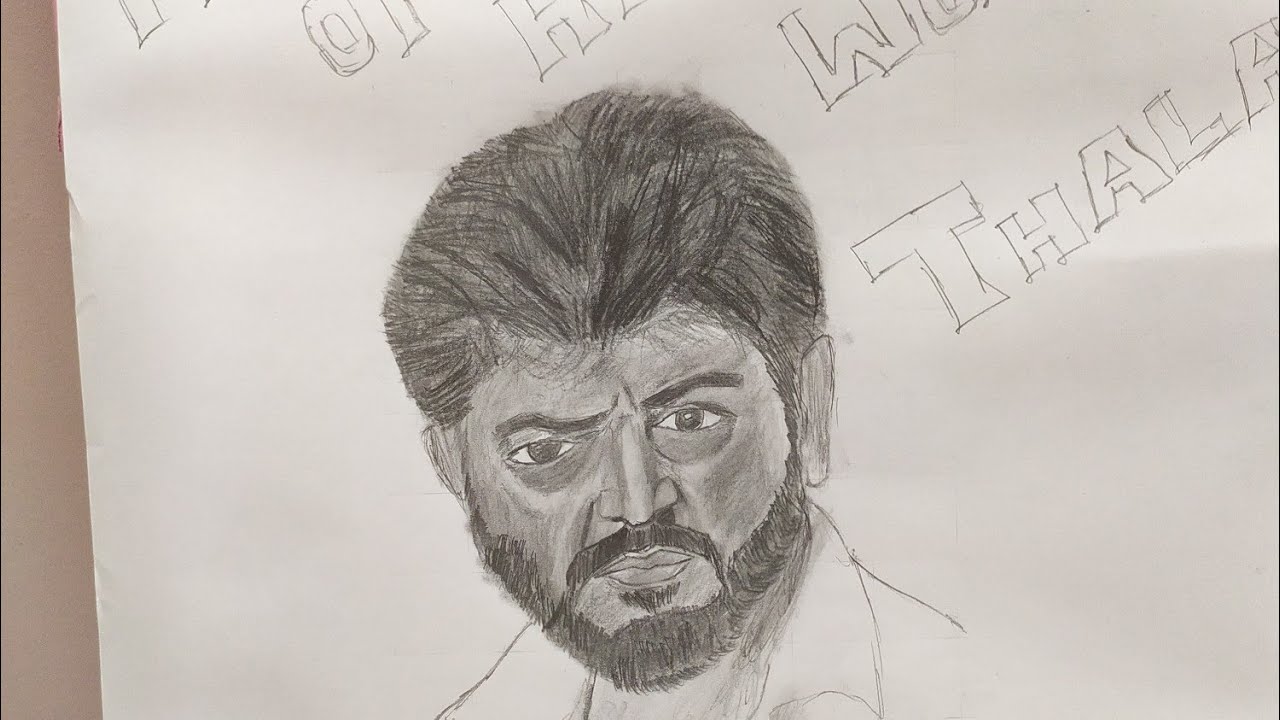 Thala ajith drawing by k.dhinakaran ...small tribute for Thala - YouTube
