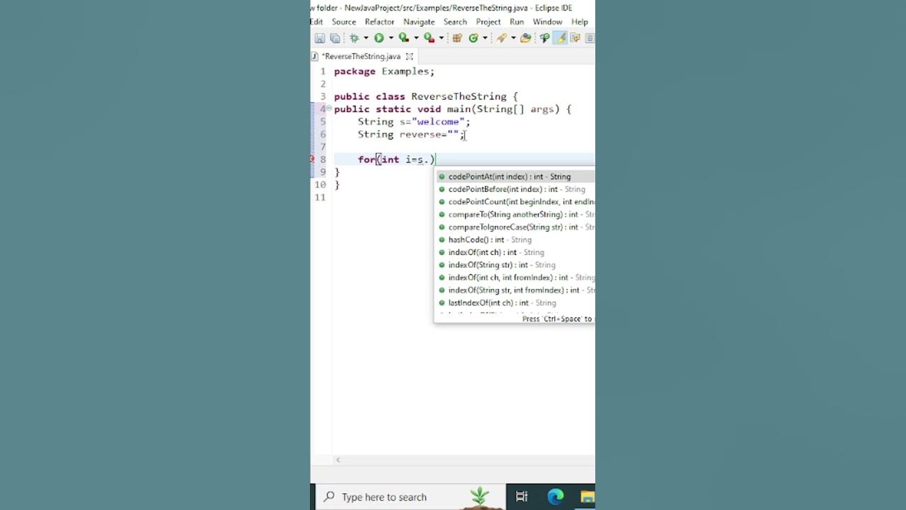 Java Program Reverse The String Youtube