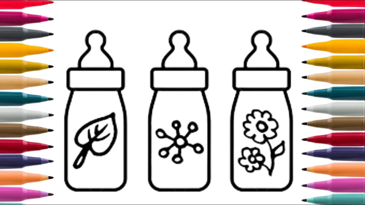How to draw and colour kid's milk bottle 🍼 | Milk bottle 🍼 drawings and ...