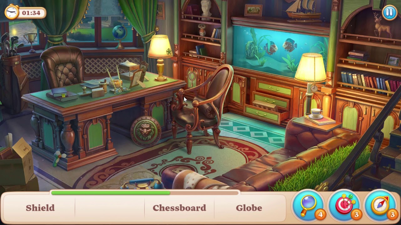 Manor Matters hidden objects Level 8 study: Jug, Newspaper, Cat, Roses ...