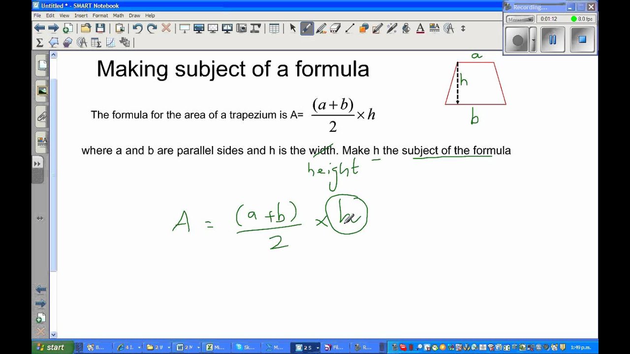 Making Subject Of A Formula A a b 2 h Making H The Subject YouTube
