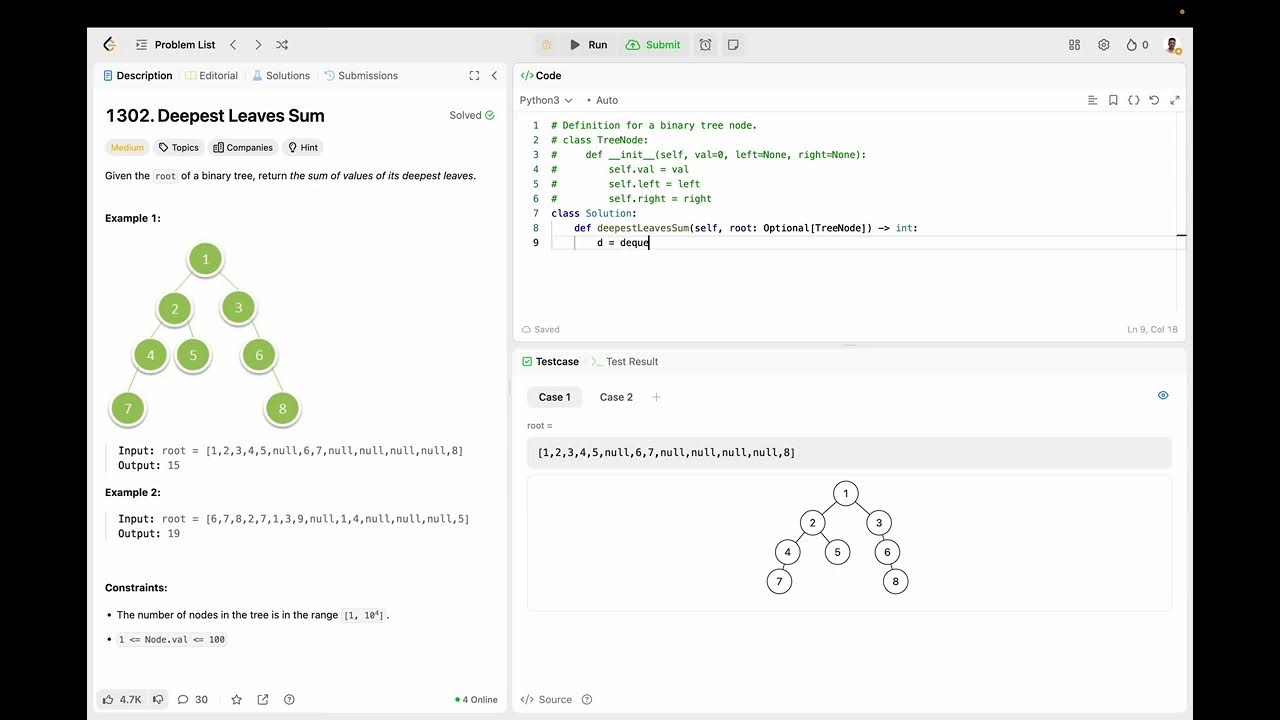 Deepest Leaves Sum - YouTube