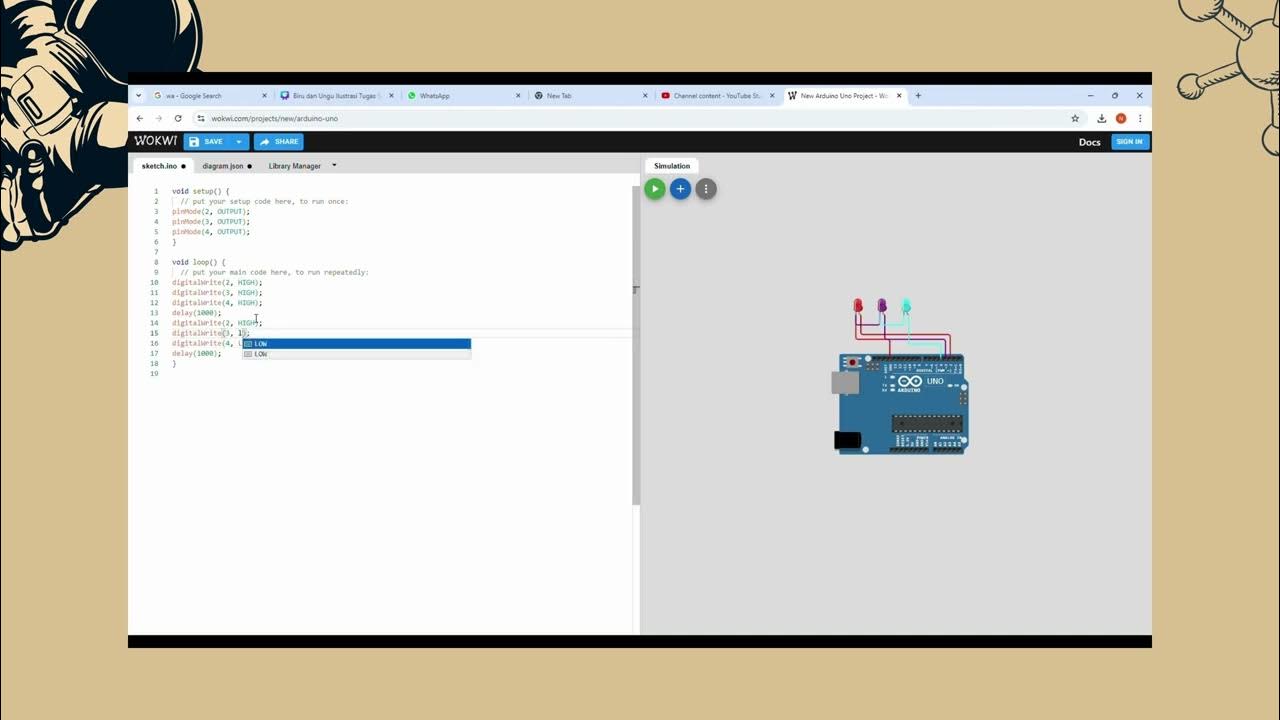 Simulasi Wokwi Menyalakan Lampu LED menggunakan Microcontroller Arduino ...