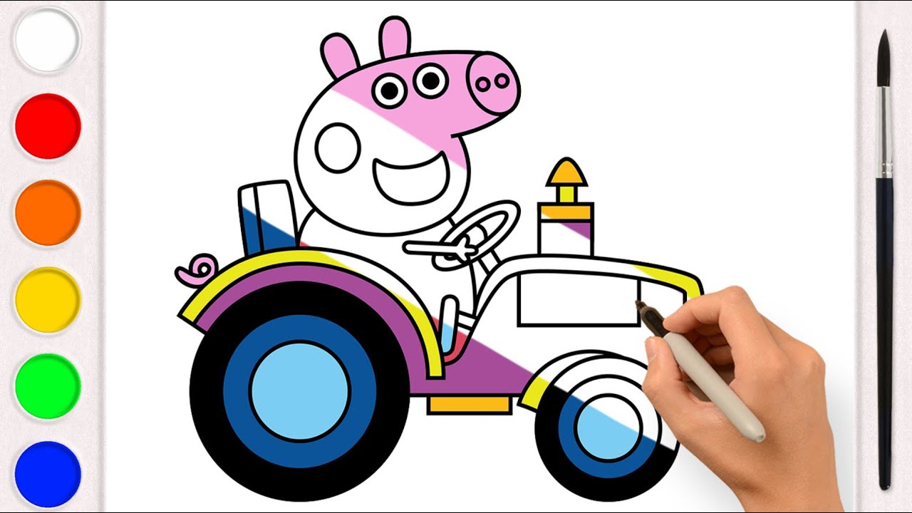 Learn from a PRO Artist! Draw Peppa Pig on the tractor together. - YouTube