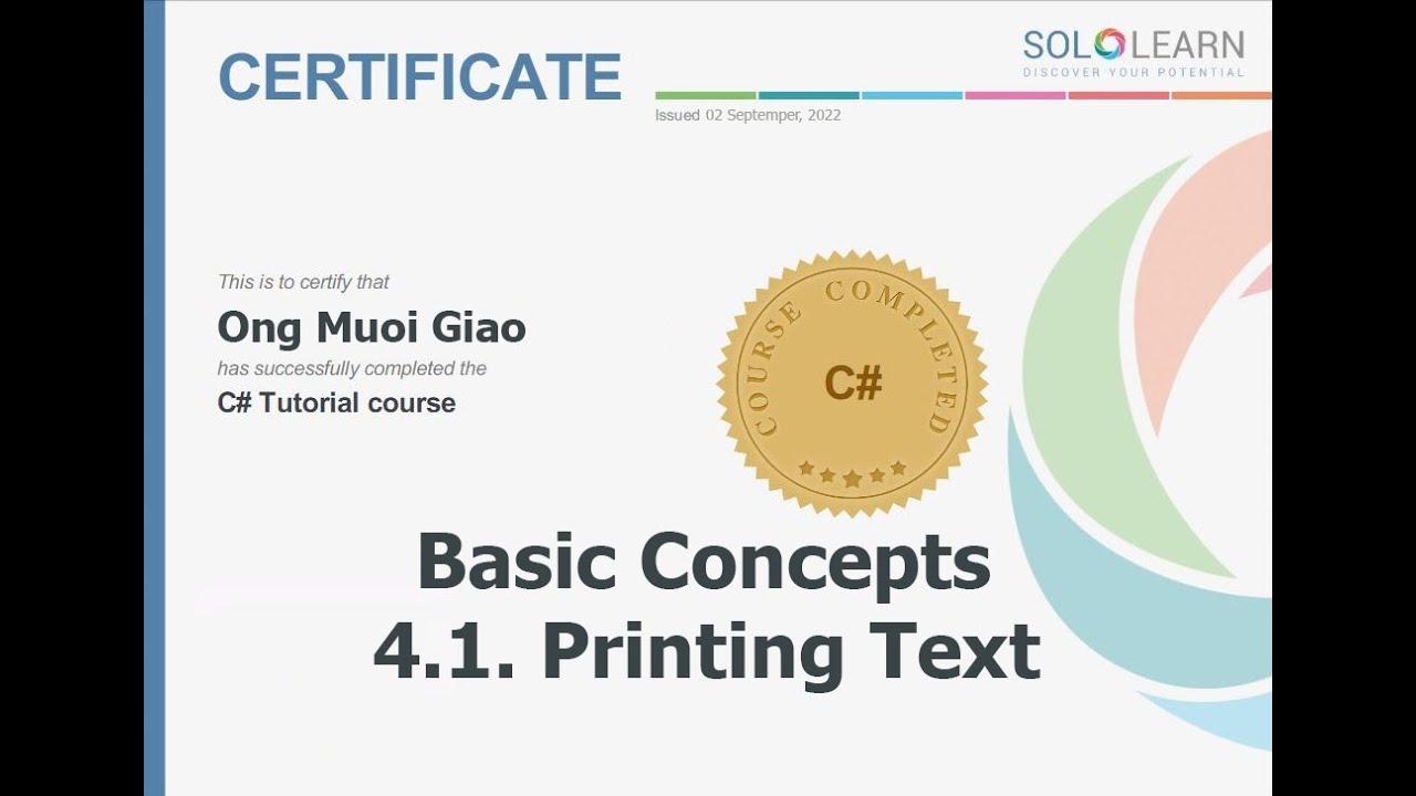 Sololearn C Basic Comcepts 41 Printing Text Youtube