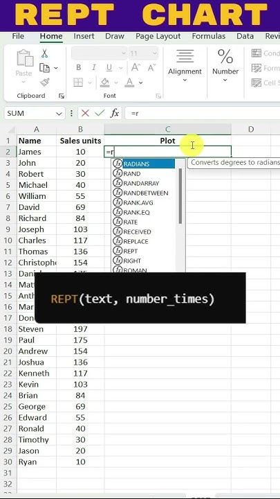 Create In-Cell Bar Charts in Excel Using REPT Function! 📊 #ExcelTips - YouTube